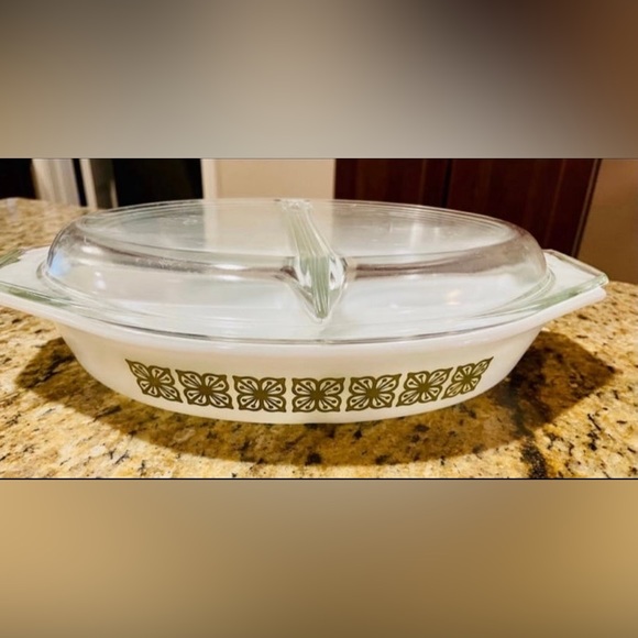 Pyrex | Kitchen | Vintage Pyrex Square Flowers Verde Divided Casserole ...